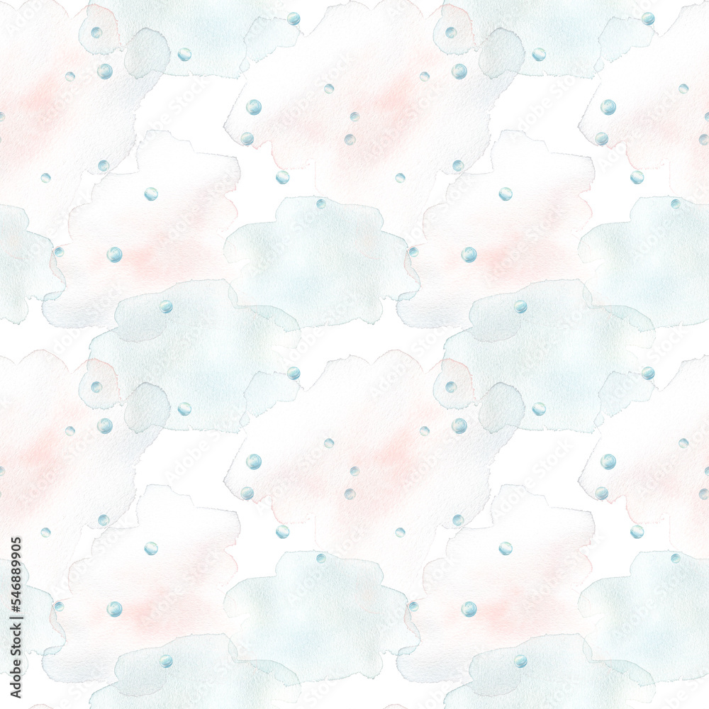 Water bubbles on a white background with pink and blue paint spots ...
