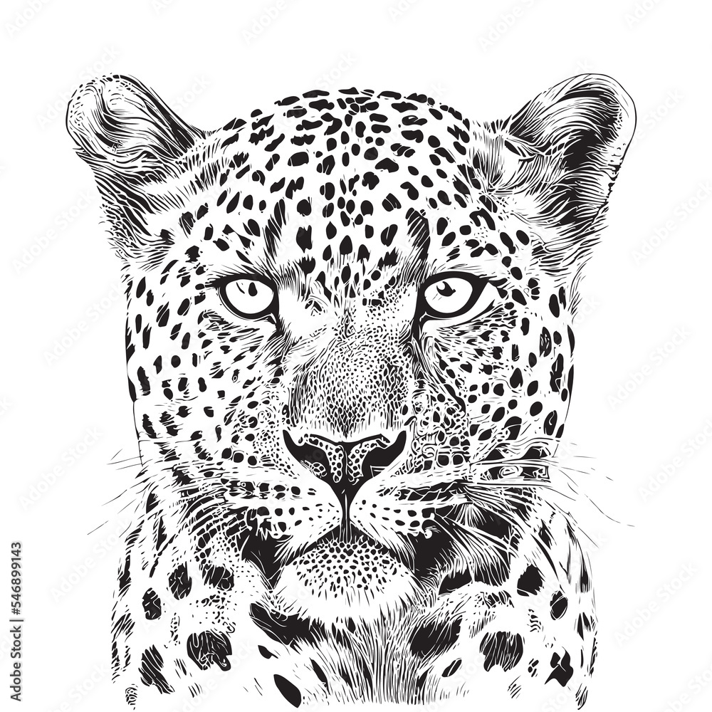 Leopard portrait sketch hand drawn engraving style Vector illustration ...