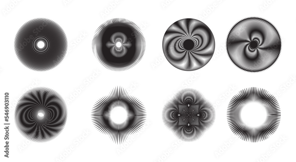 Abstract illusion pattern circle element with geometric lines on white ...