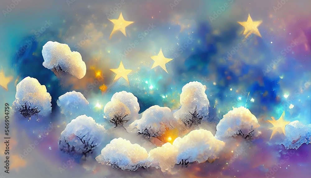 Illustration of a dreamy fantasy blue night sky with stars and clouds ...