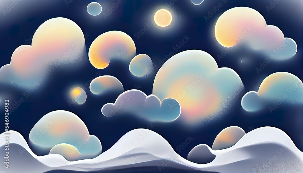 Illustration of a dreamy fantasy blue night sky with stars and clouds ...