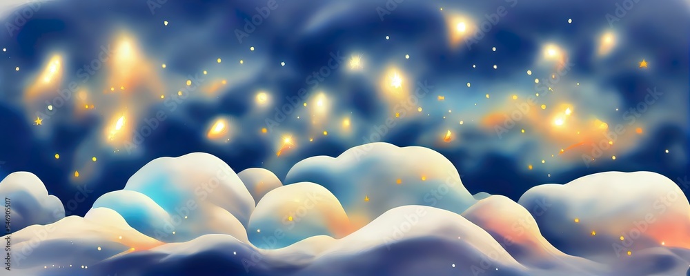 Illustration of a dreamy fantasy blue night sky with stars and clouds ...