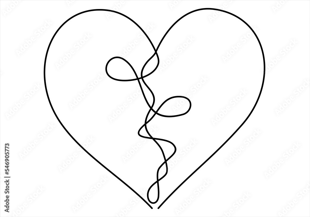 Continuous one line drawing of broken heart icon Stock Illustration ...