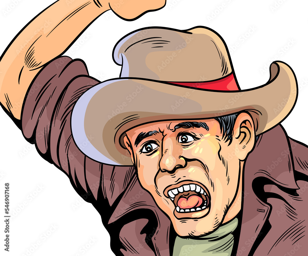 Angry man, dissatisfied, bad mood. Pop art retro hand drawn style ...