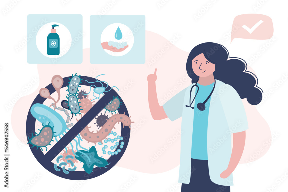 Vetor do Stock: Warning sign with various bacteria and microorganisms ...