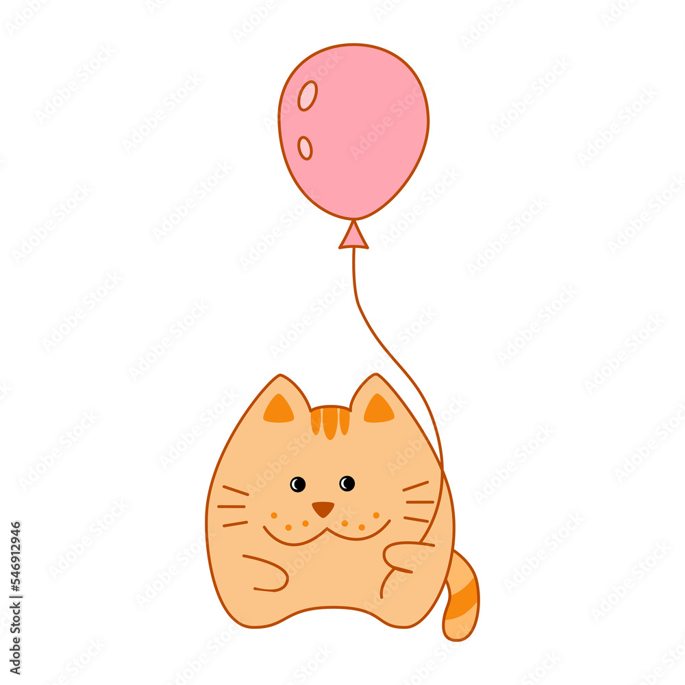 Cute cat with balloon funny cartoon doodle vector illustration isolated ...