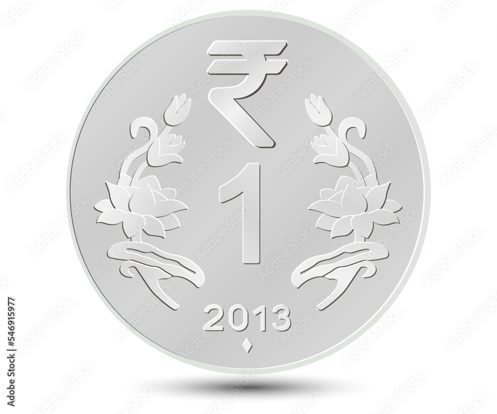 One Rupee coin of India, back side isolated on white background. Stock ...