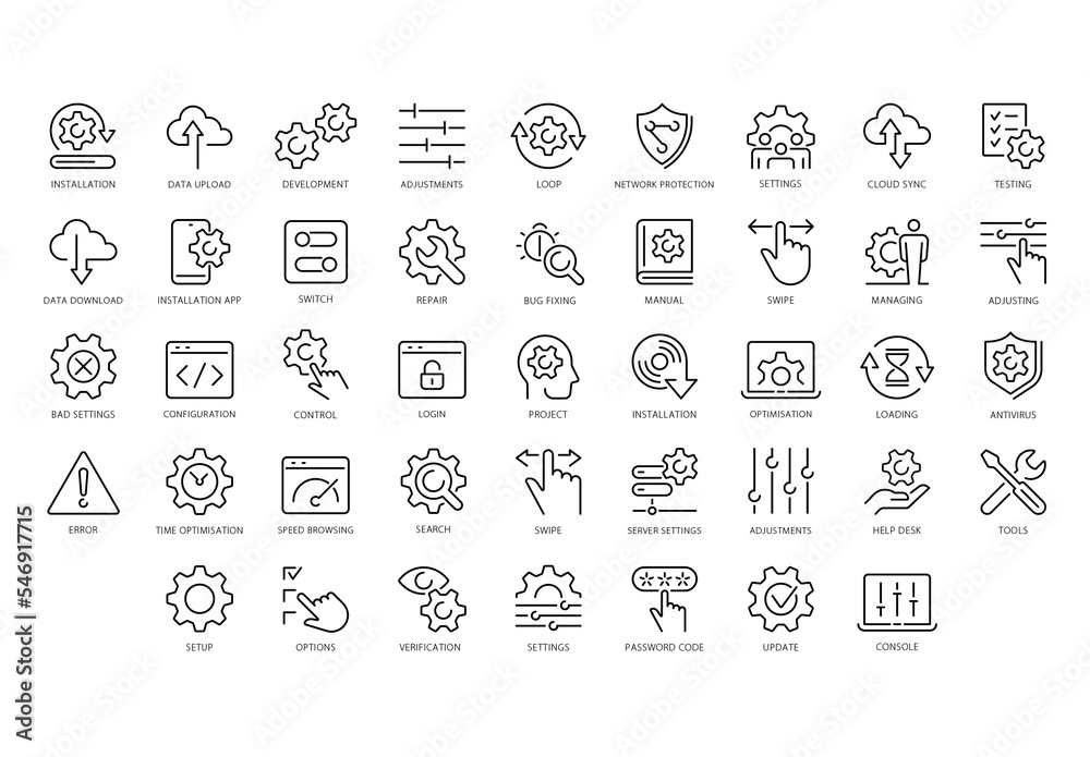 Setup and Settings Outline Icons Set Stock Template | Adobe Stock