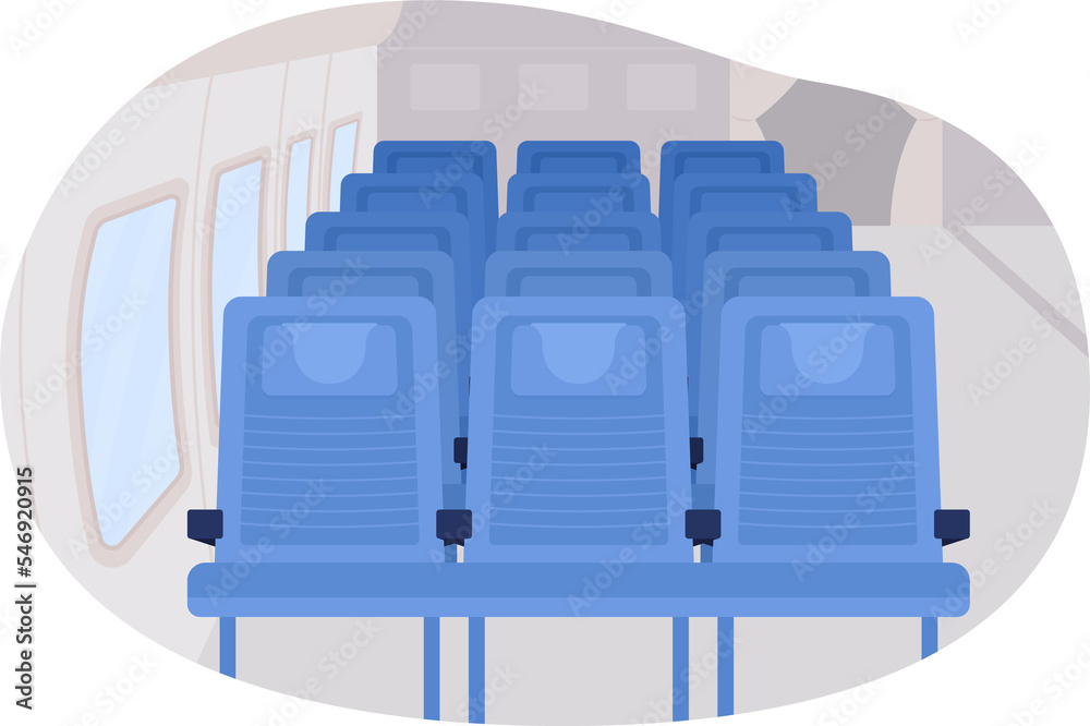 Plane interior 2D raster isolated illustration. Aircraft cabin ...