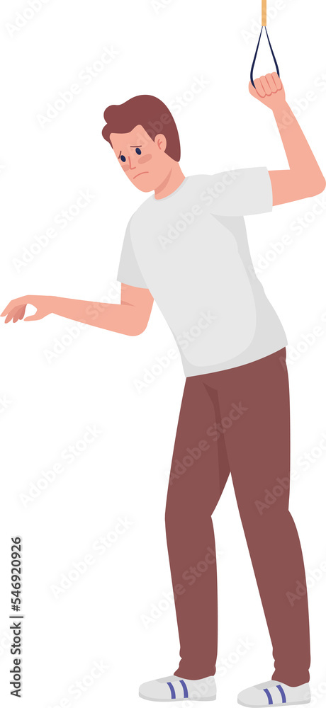 Public transport stranger semi flat color raster character. Standing ...