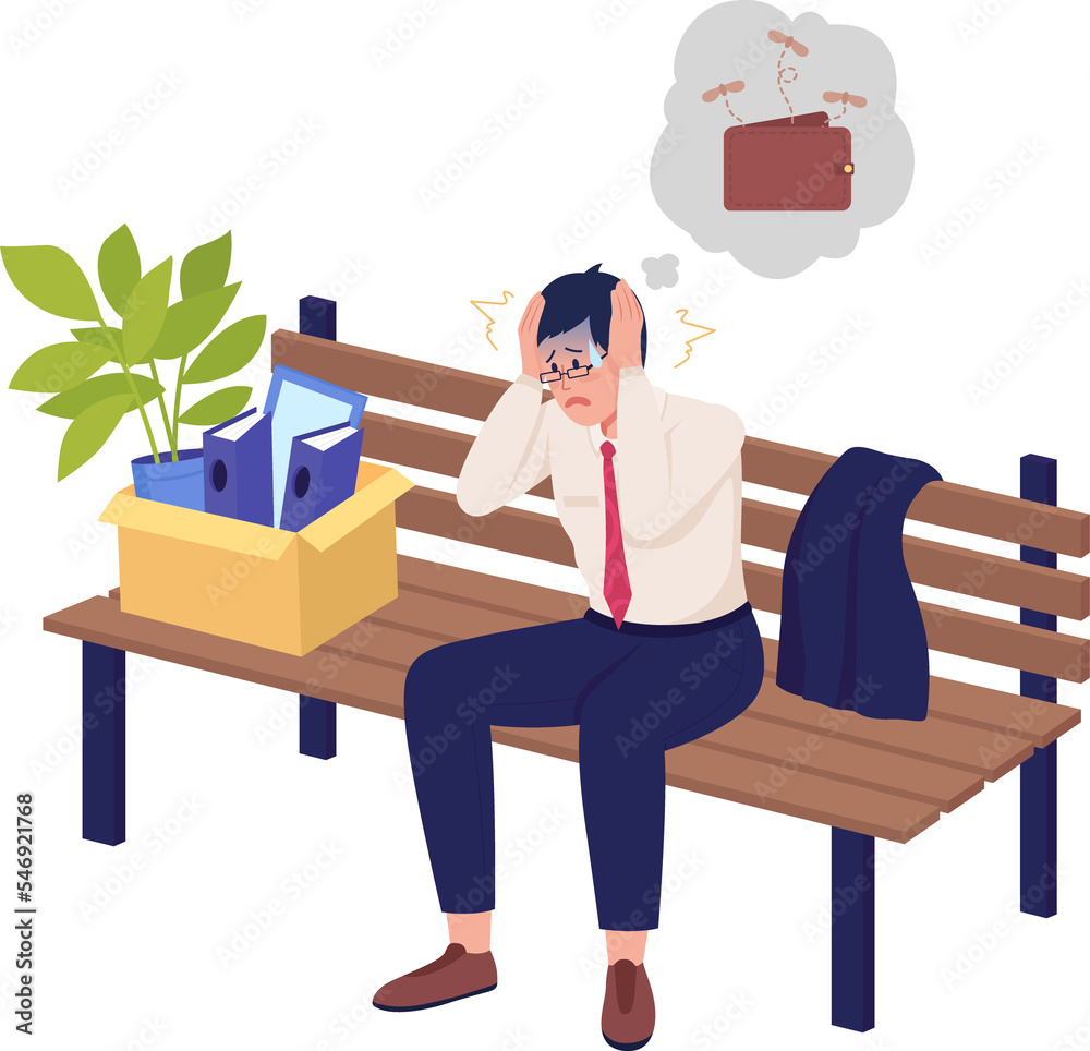 Fear of poverty and unemployment semi flat color raster character ...