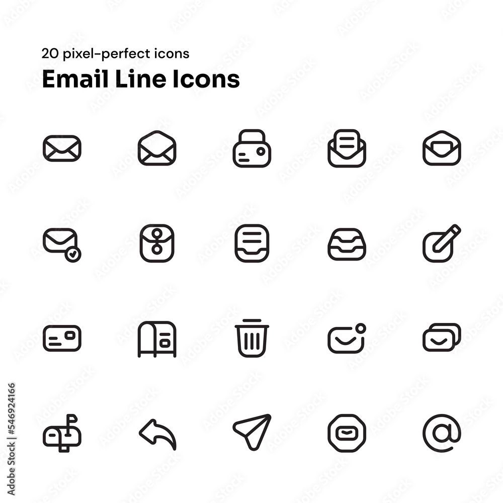 Email pixel-perfect line icons suitable for website and mobile apps ui ...