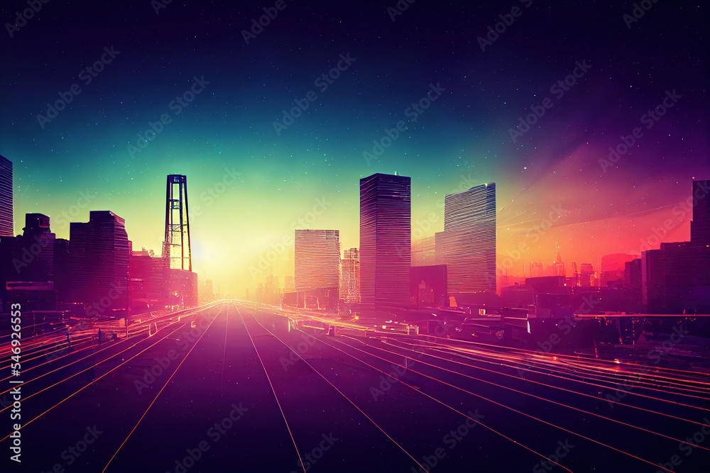 Neon Cyberpunk City, technology of the future cityscape Stock ...