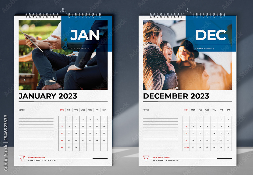 Blue Business Wall Calendar 2023 Layout Stock Template | Adobe Stock