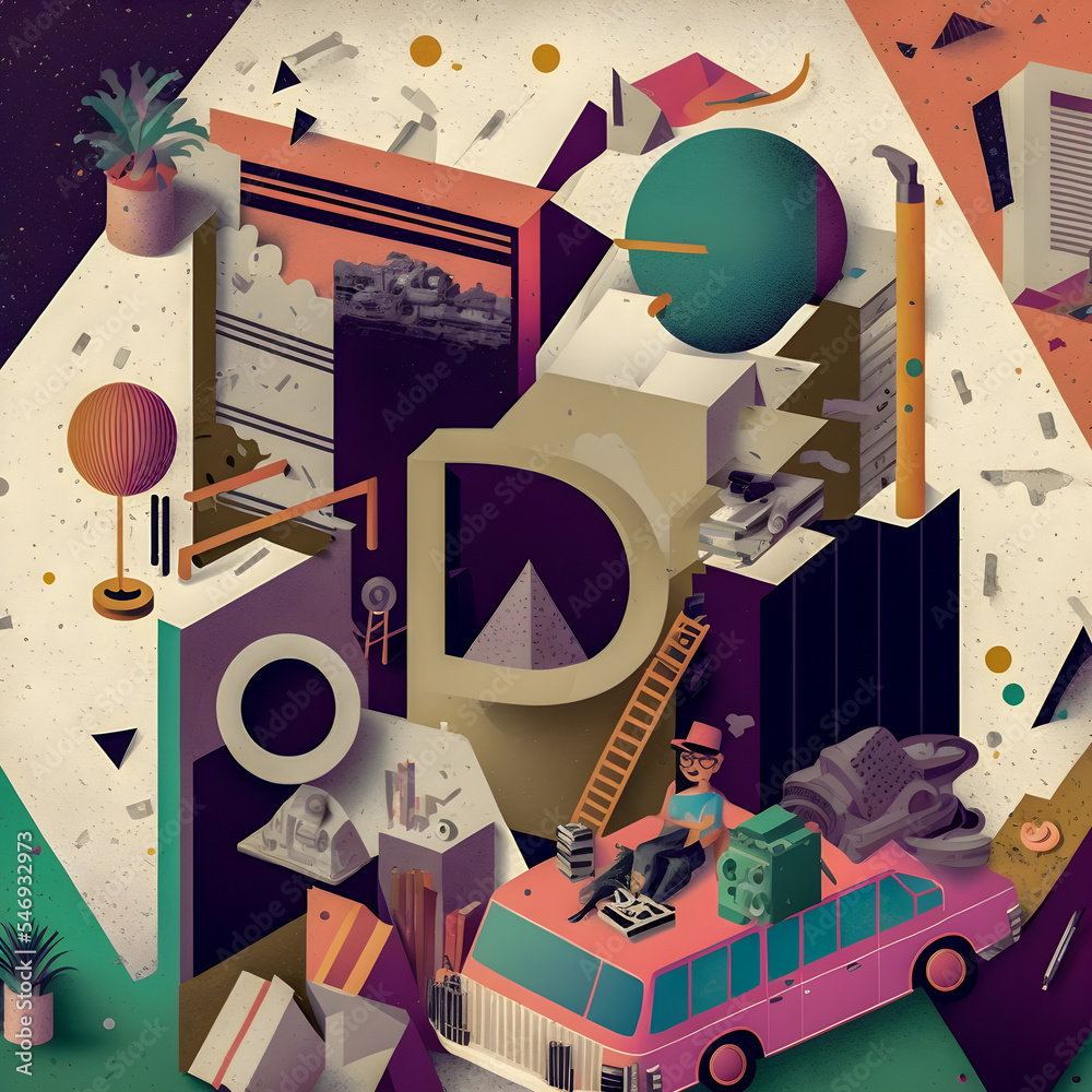 Collage Fun Art, 80s and 90s style Background Illustartion, Pop-Art ...