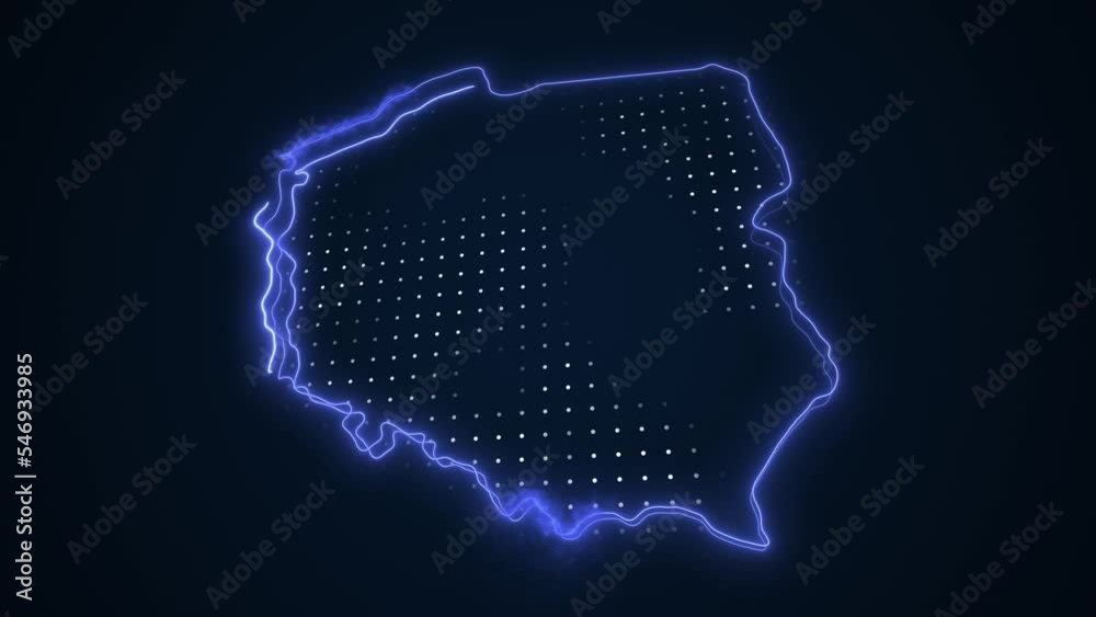 3D Moving Neon Blue Poland Map Borders Outline Loop Background Stock ...