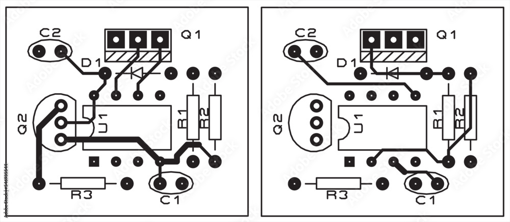 Tracing the conductors of a printed circuit board. Vector drawing a1 of ...