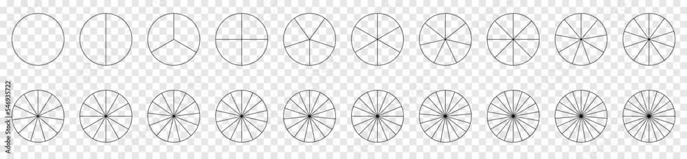 Pie charts set. Segment slice icons. Vector illustration isolated on ...