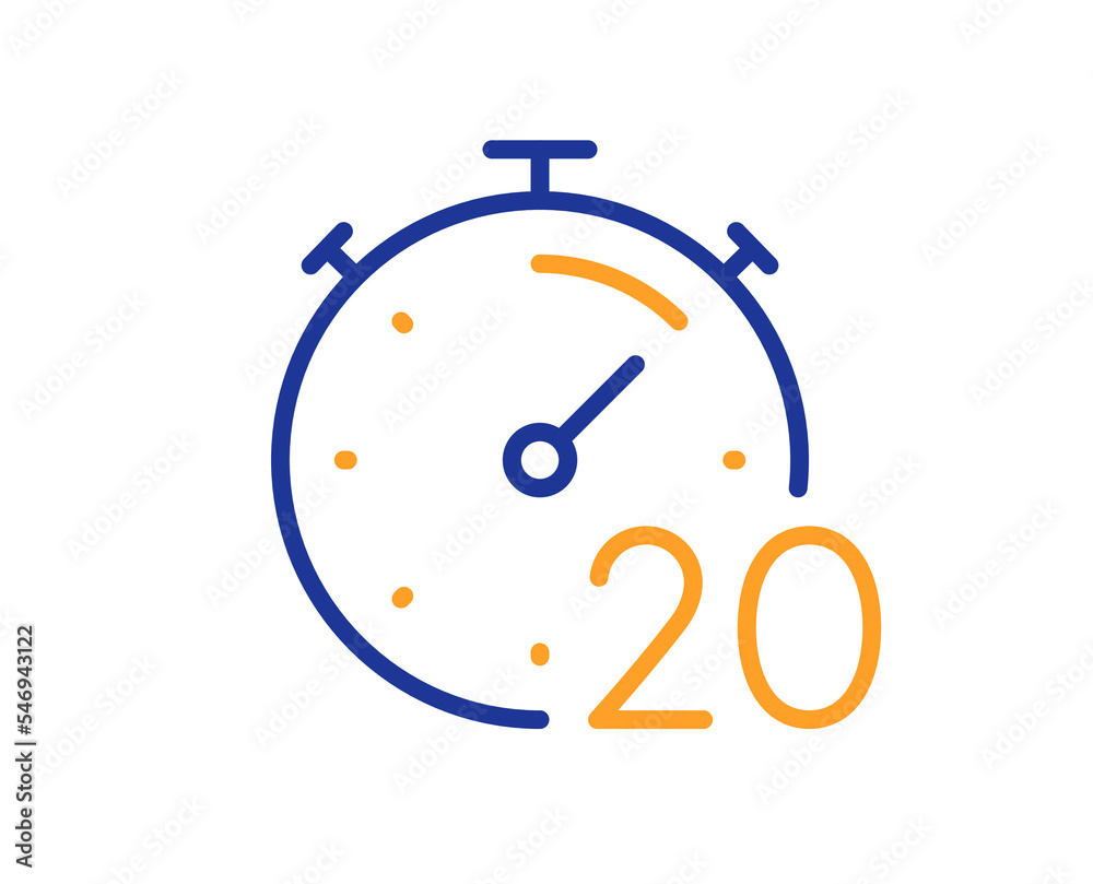 Timer 20 minutes line icon. Stopwatch time sign. Countdown clock symbol ...