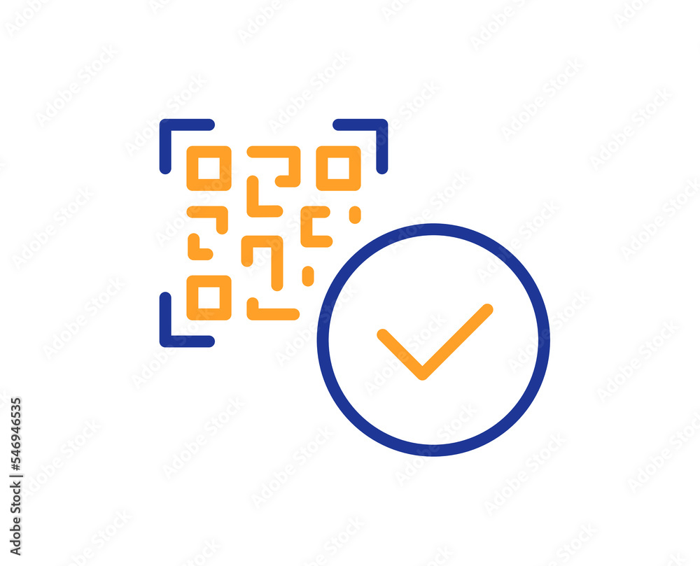 Qr code line icon. Scan barcode sign. Approved certificate symbol ...