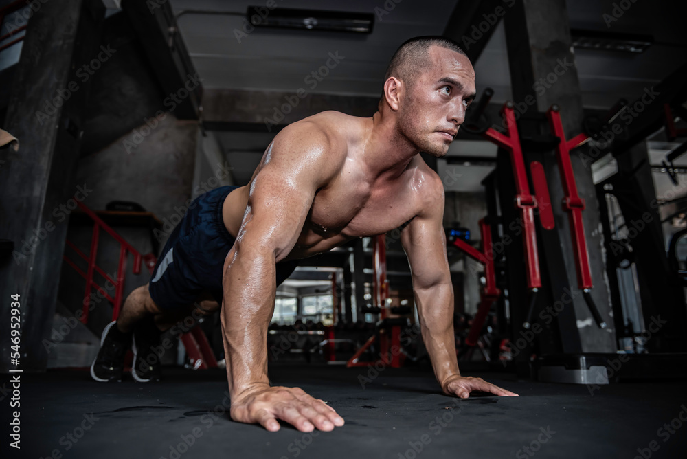 Portrait of asian man big muscle at the gym,Thailand people,Workout for ...