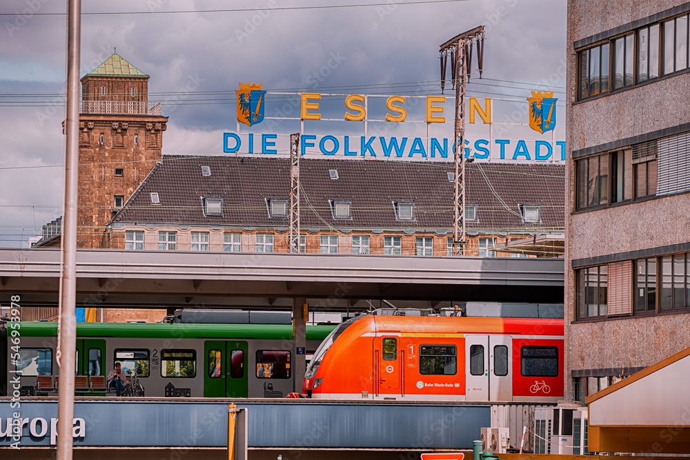 27 July 2022, Essen, Germany: Hauptbahnhof railroad station entrance ...