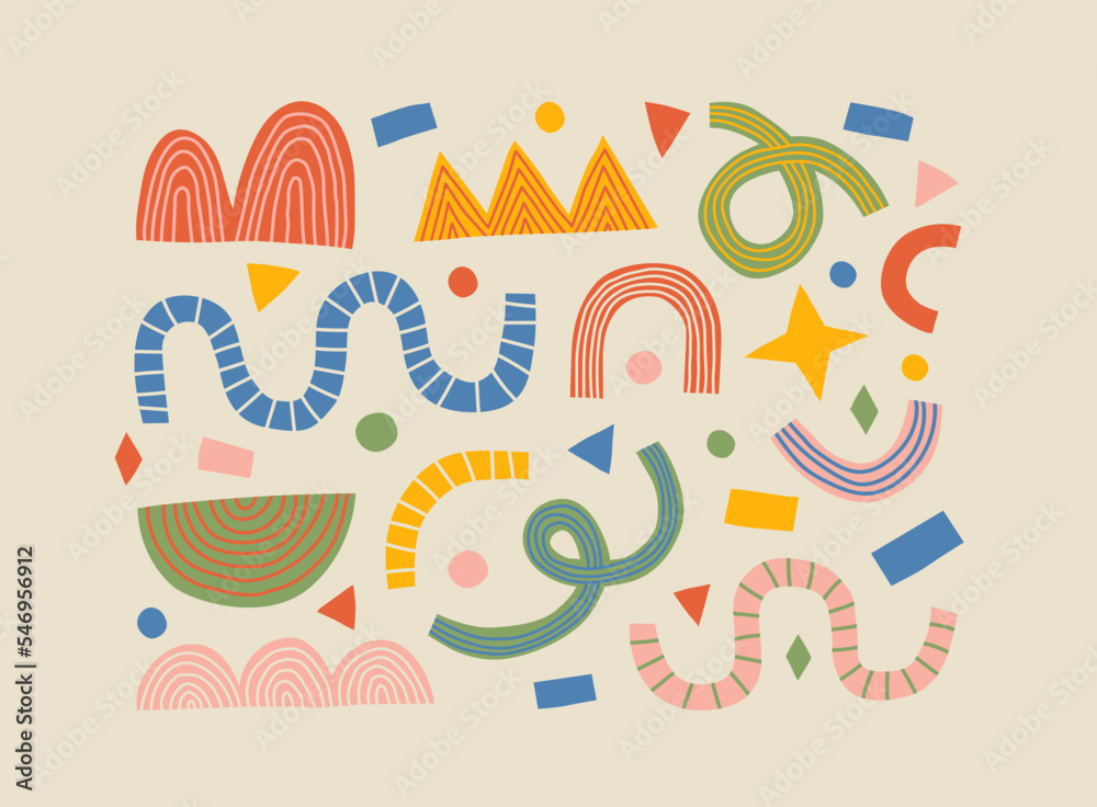 Vecteur Stock Set of colorful abstract shape doodle. Creative collage ...