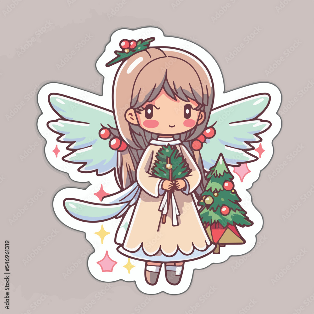 Christmas angel cartoon sticker, xmas wings angel printable stickers ...