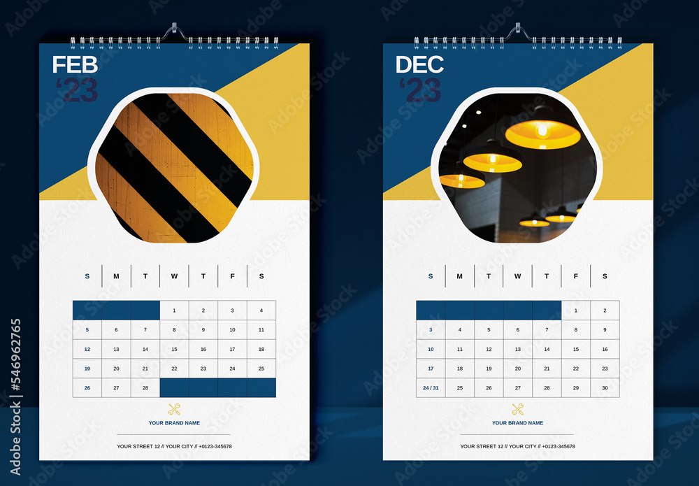 Construction Company Wall Calendar 2023 Layout Stock Template | Adobe Stock