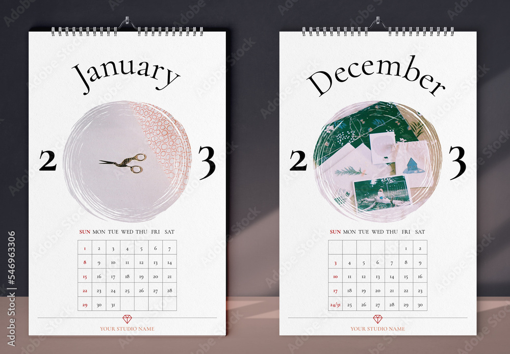 Boho Lifestyle Wall Calendar 2023 Layout Stock Template | Adobe Stock