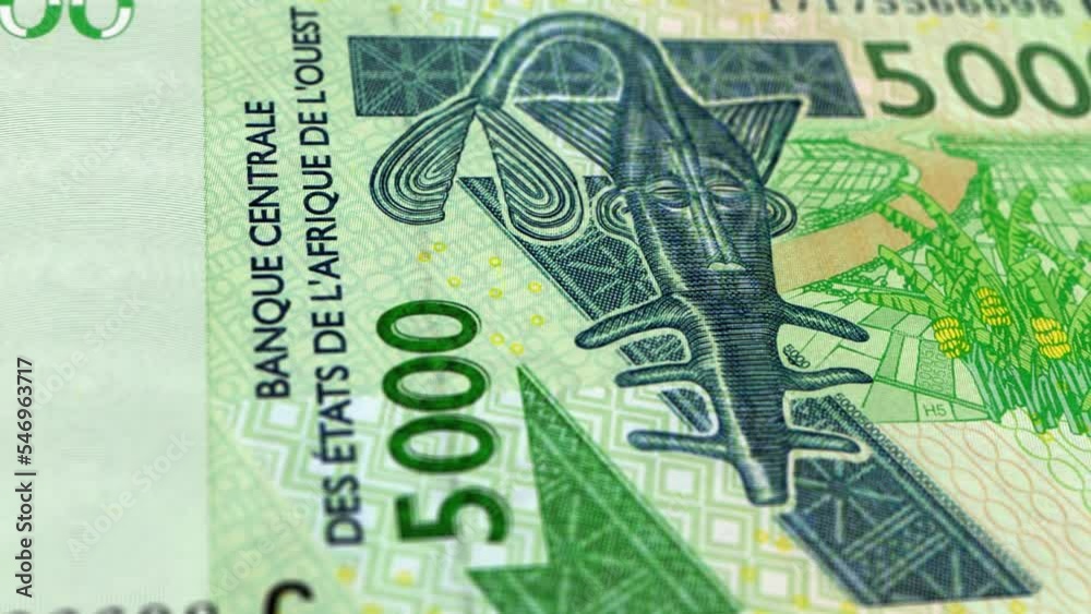 Vidéo Stock Burkina Faso West African CFA franc 5000 Banknotes, Five ...