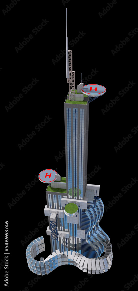 Futuristic High-rise Tower with Helipads Stock Illustration | Adobe Stock