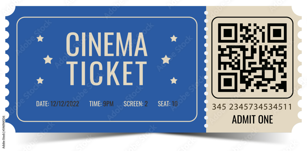 Cinema ticket with QR template isolated on white background. Vector ...