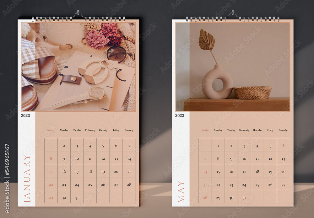 Boho Fashion Wall Calendar 2023 Layout Stock Template | Adobe Stock