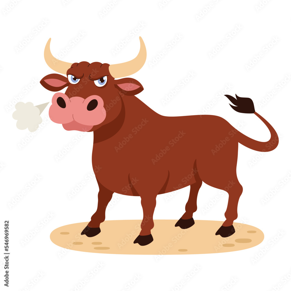 Cartoon Illustration Of A Bull Stock Vector | Adobe Stock