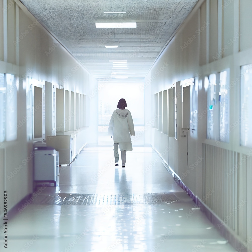 hospital, sterile, health, white, woman, female, walking, walk, back ...
