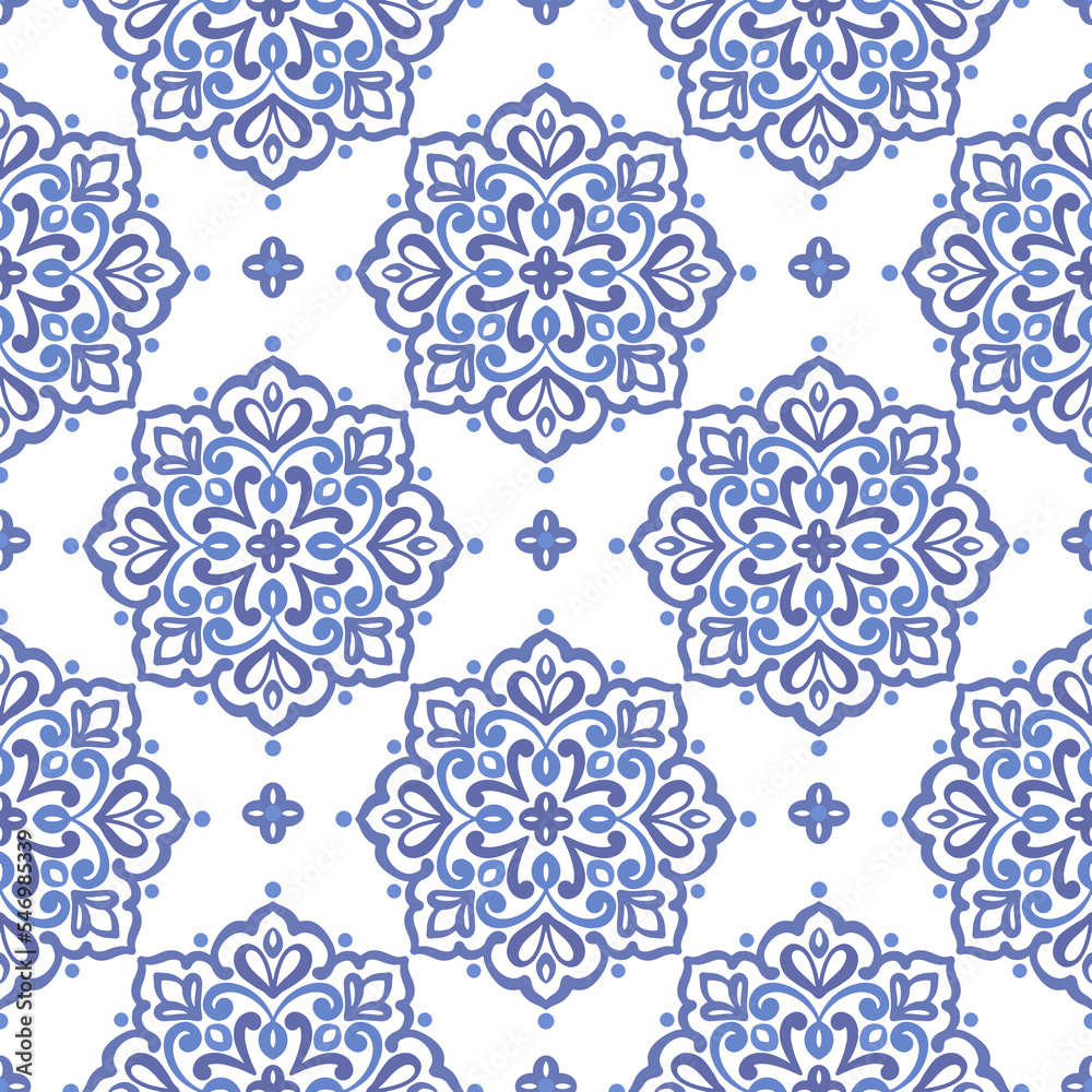Blue and white luxury vector seamless pattern. Ornament, Traditional ...