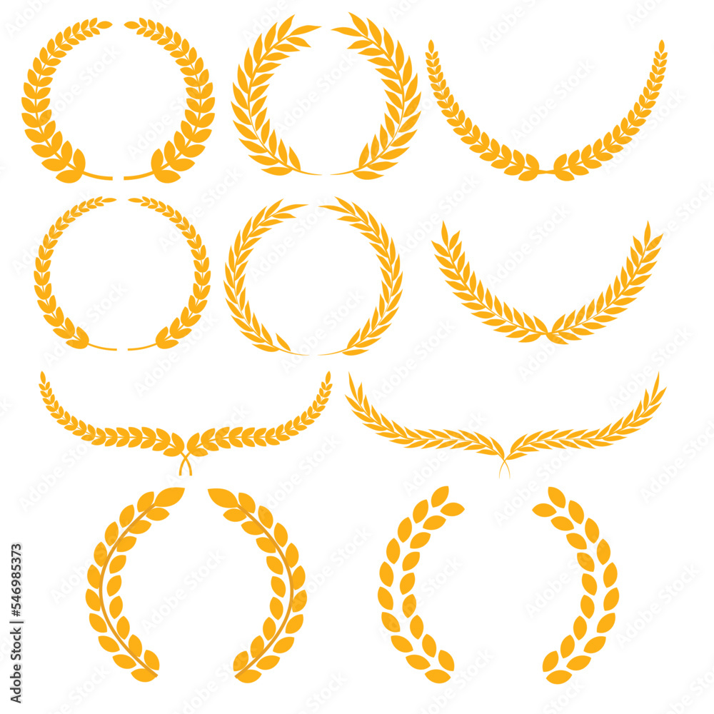 Set of gold laurel wreath.Certificate of appreciation, award diploma.Golden medal.First place ...