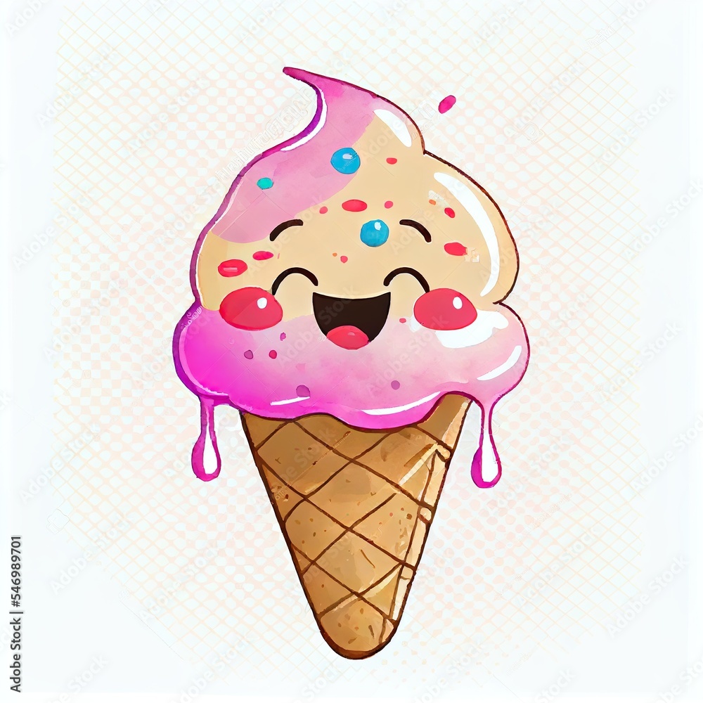 Strawberry ice cream sticker logo with emoji ilustração do Stock ...