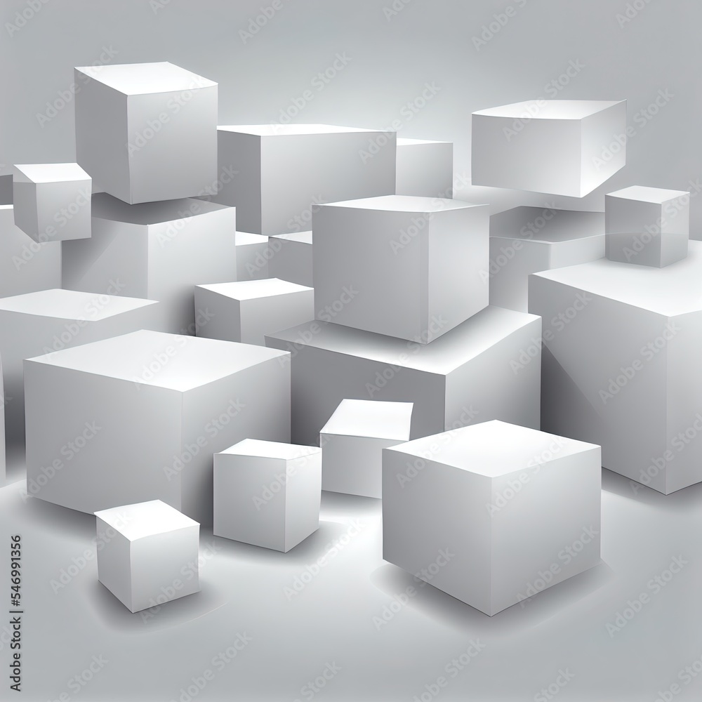 Bulky white boxes of different sizes. Illustration with 3D geometric ...