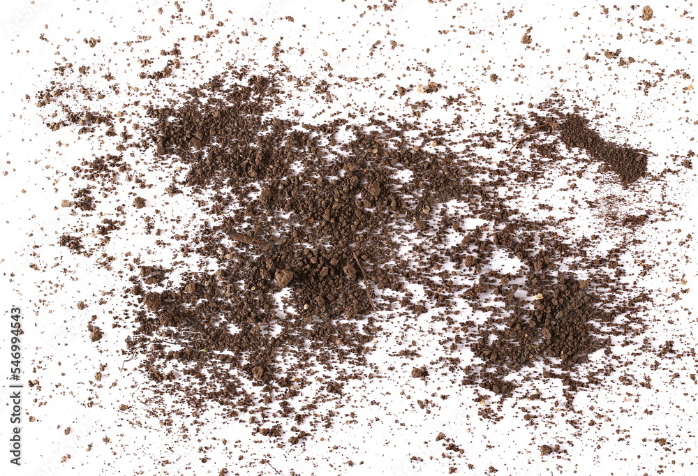 Pile of soil scattered, dirt isolated on white background and texture ...