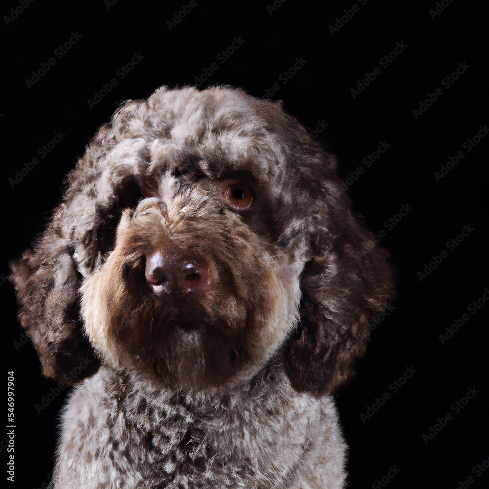Close up studio photography of a dog head. Lagotto Romagnolo, Italian ...