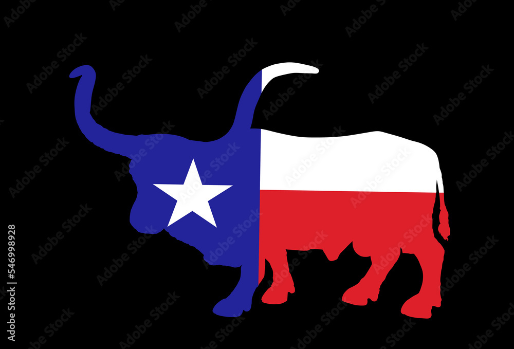 Texas flag Bull long horn cattle vector silhouette illustration ...