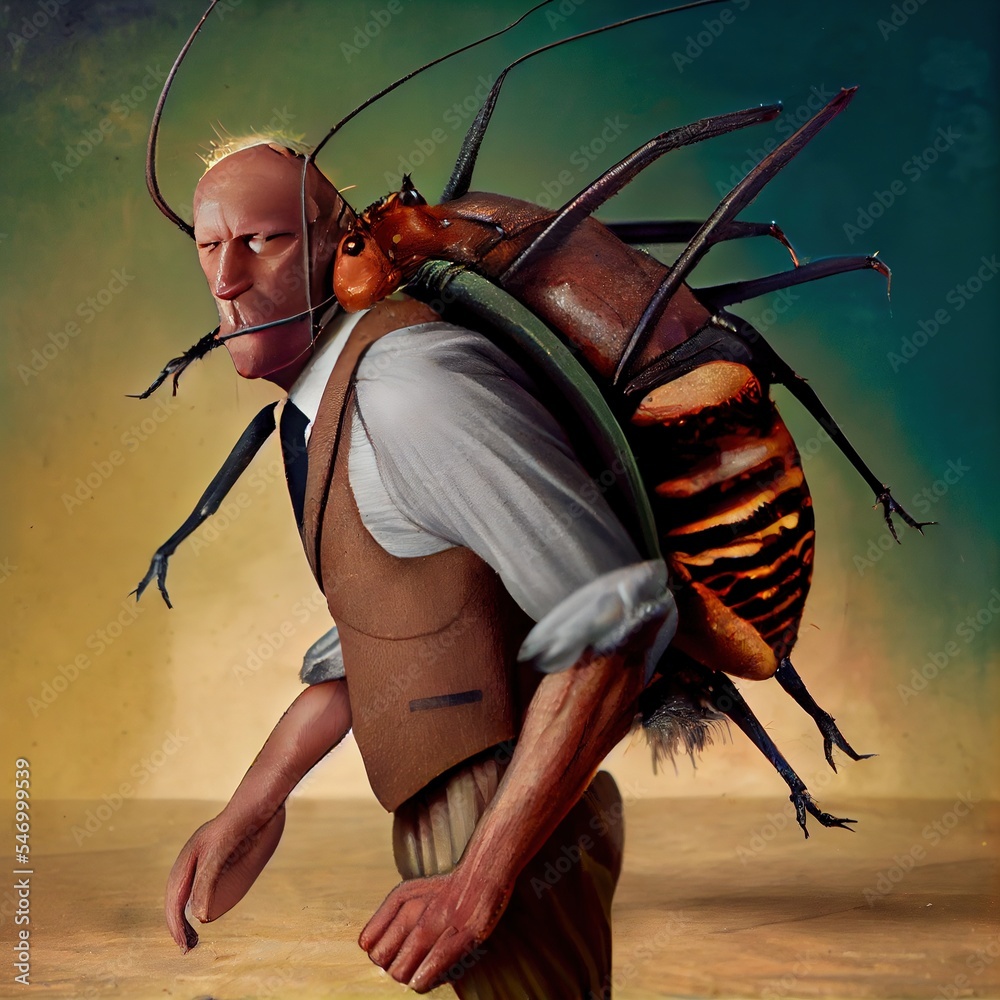 Surreal illustration of a man and his insect pet generated with ...
