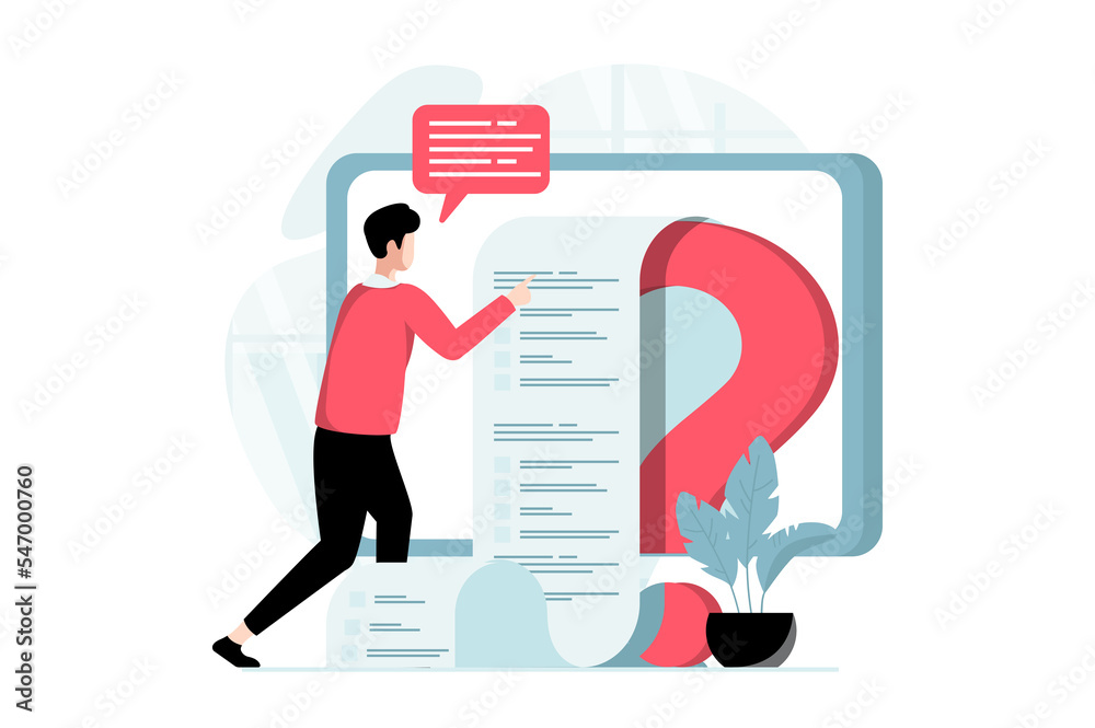 Online survey concept with people scene in flat design. Man answers ...