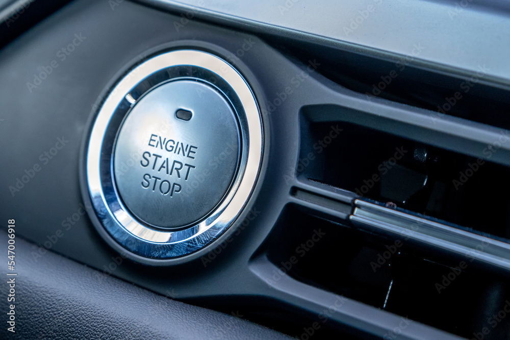 Engine start stop button in modern car close Stock Photo | Adobe Stock