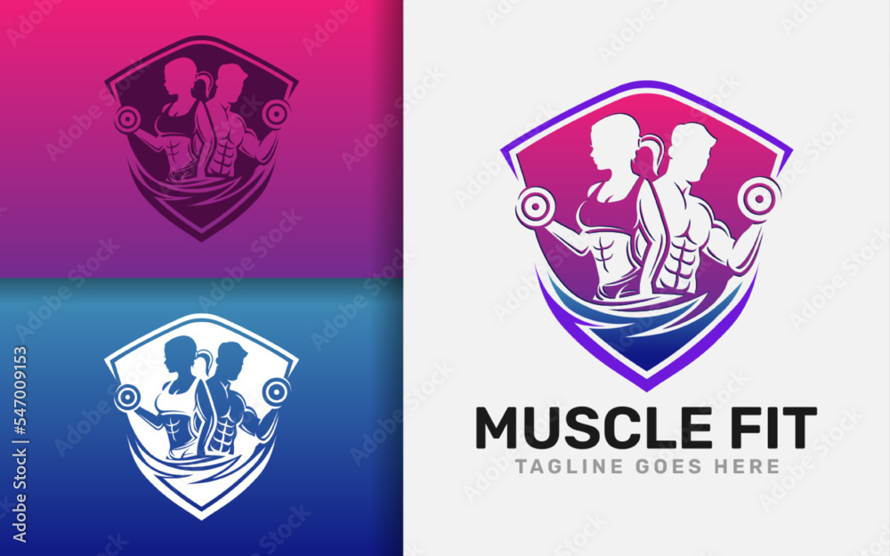 Muscle Fit Logo Design. Modern Fitness Logo with a Man and a Woman ...