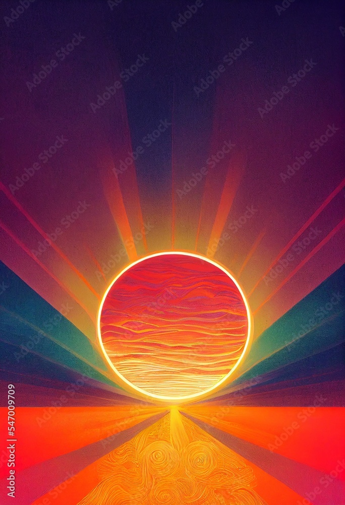 Beautiful AI generated artwork of a huge red sun with long rays shining ...