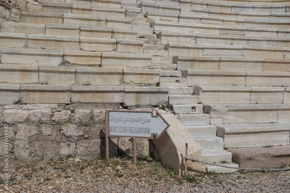 Alexandria, Egypt: A warning sign in Arabic and English at Kom el-Dikka ...
