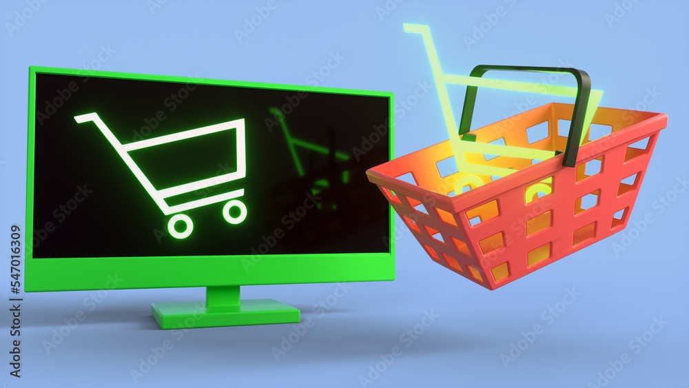 Online Shopping, Webshop concept. Colorful 3D illustration of a Cart on ...